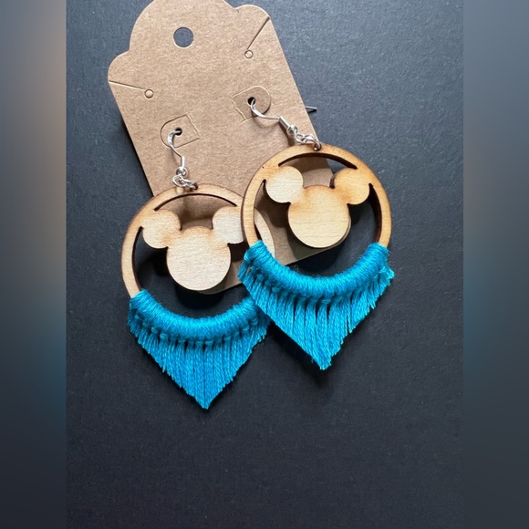 Jewelry | 144 Custom Handmade Wooden Mickey Mouse With Blue Fringe ...